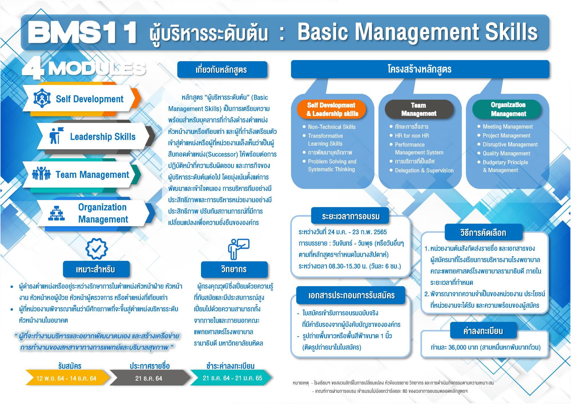 BMS ผู้บริหารระดับต้น | คณะแพทยศาสตร์โรงพยาบาลรามาธิบดี มหาวิทยาลัยมหิดล
